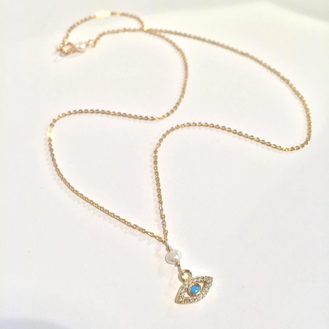 Pearl & Evil Eye Gold Necklace – JPeace Designs